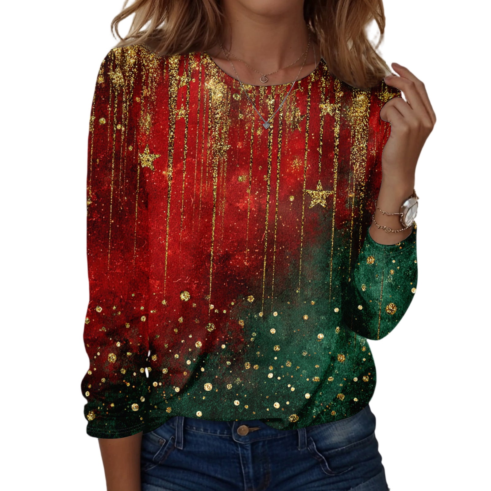 Fgvctg Dressy Tops for Women Christmas Dressy Casual Long Sleeve ...