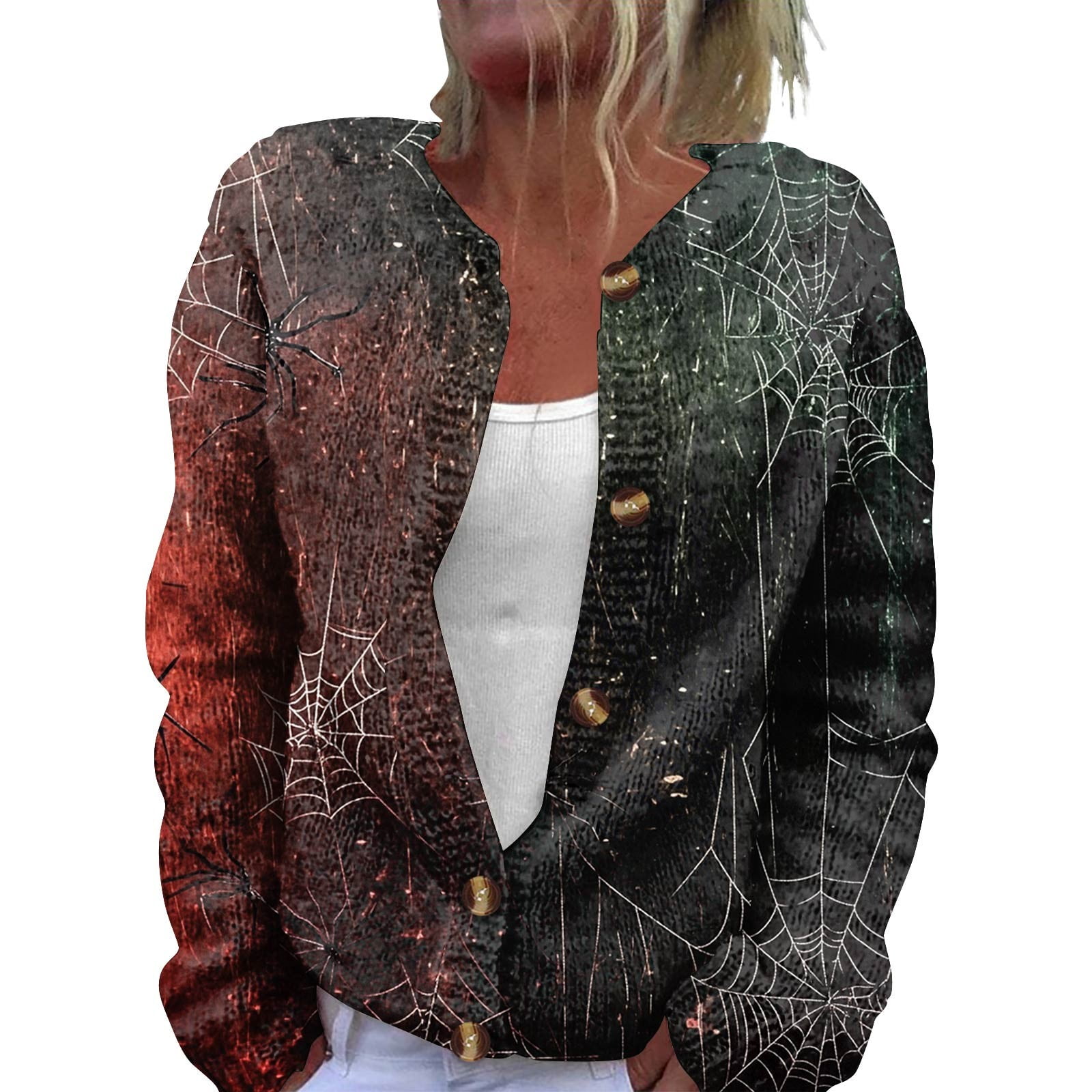 Fgvctg Halloween Womens Cardigan Sweaters Long Sleeve Button Down ...