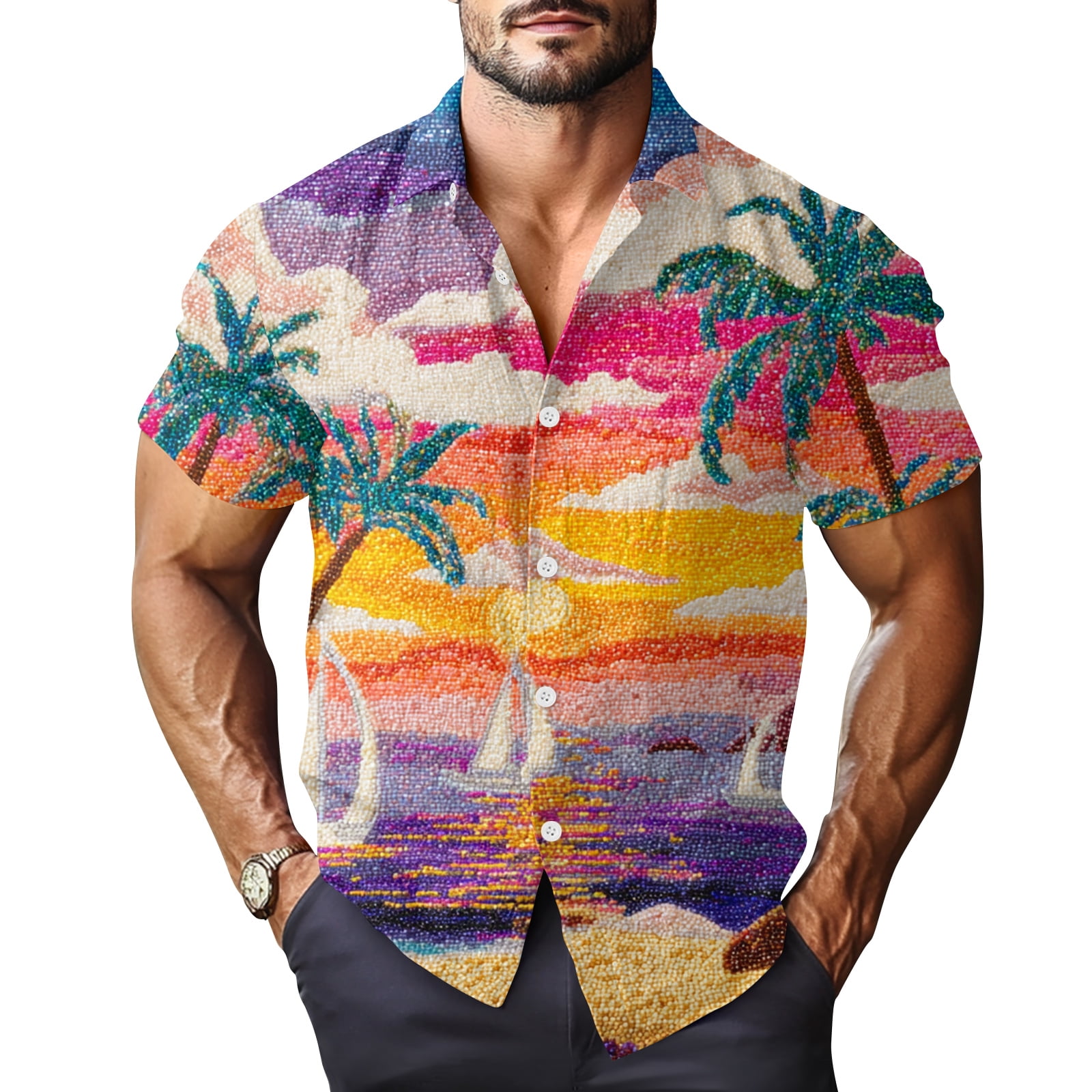Fgvctg Hawaiian Beach Shirts for Men Casual Short Sleeve Button Down ...
