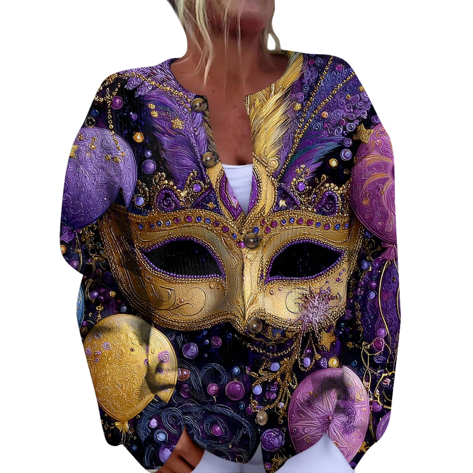 Fgvctg Mardi Gras Cardigan Sweaters for Women Carnival Party Open Front ...