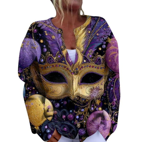 Fgvctg Mardi Gras Cardigan Sweaters for Women Carnival Party Open Front ...