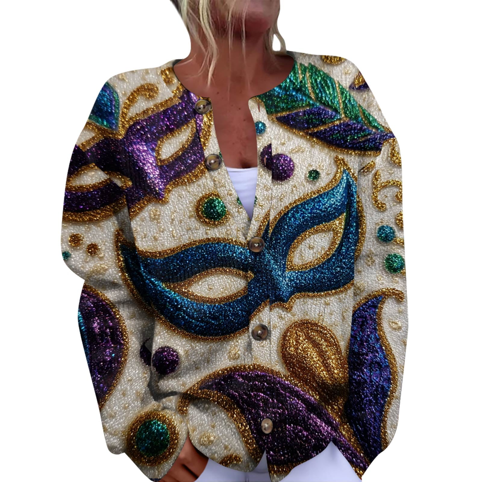 Fgvctg Mardi Gras Cardigan Sweaters for Women Casual Long Sleeve ...