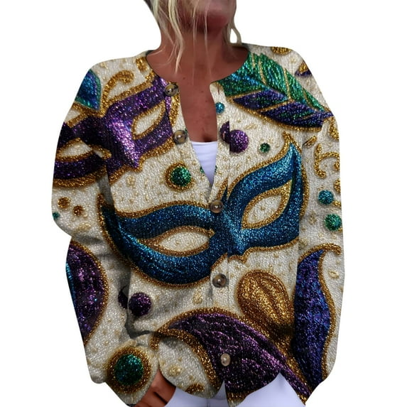 Fgvctg Mardi Gras Cardigan Sweaters for Women Casual Long Sleeve ...