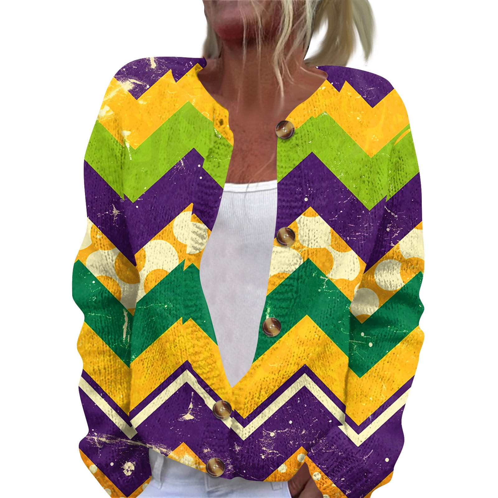 Fgvctg Mardi Gras Cardigan Sweaters for Women Cute Carnival Party Open ...