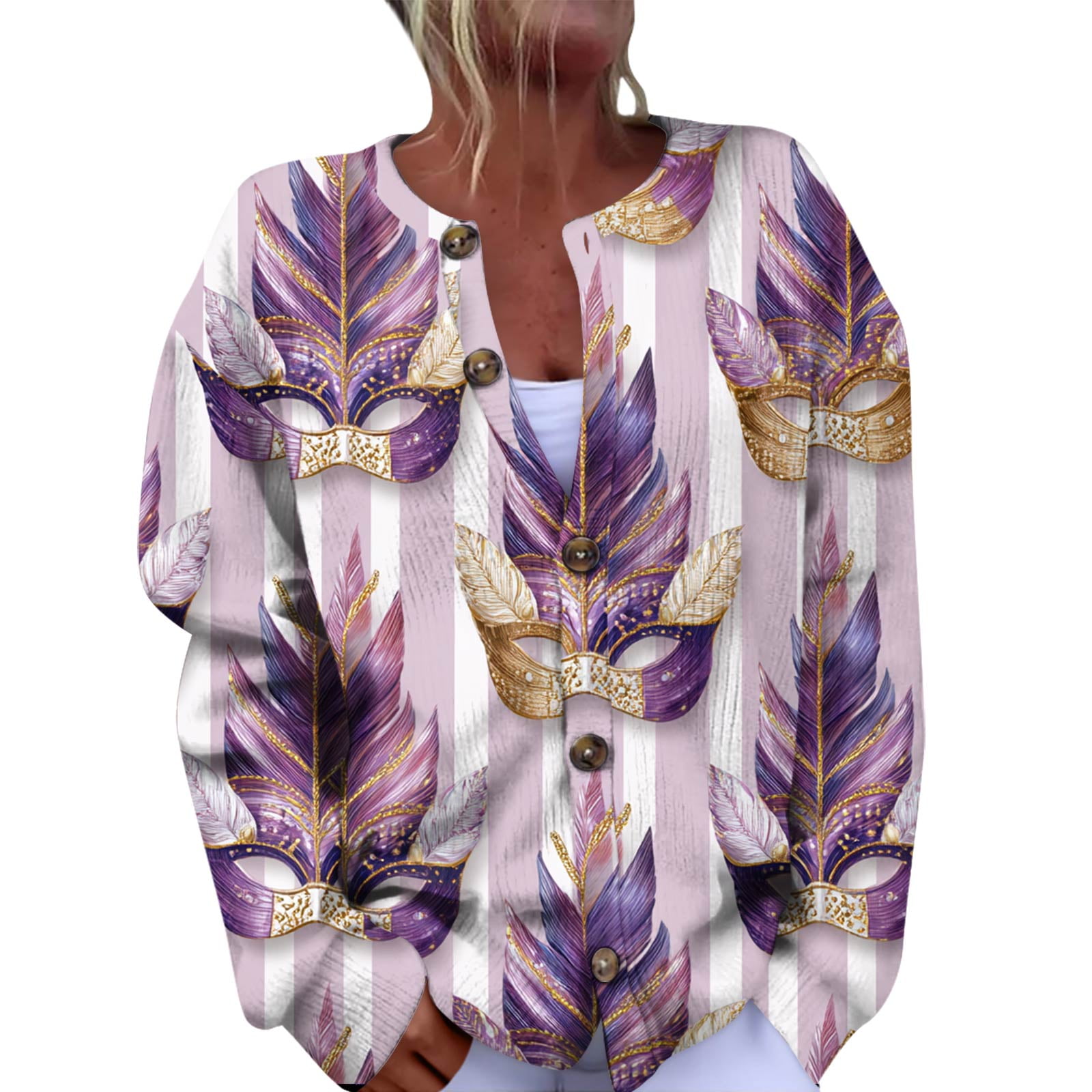 Fgvctg Mardi Gras Cardigan Sweaters for Women Knitted Carnival Party ...