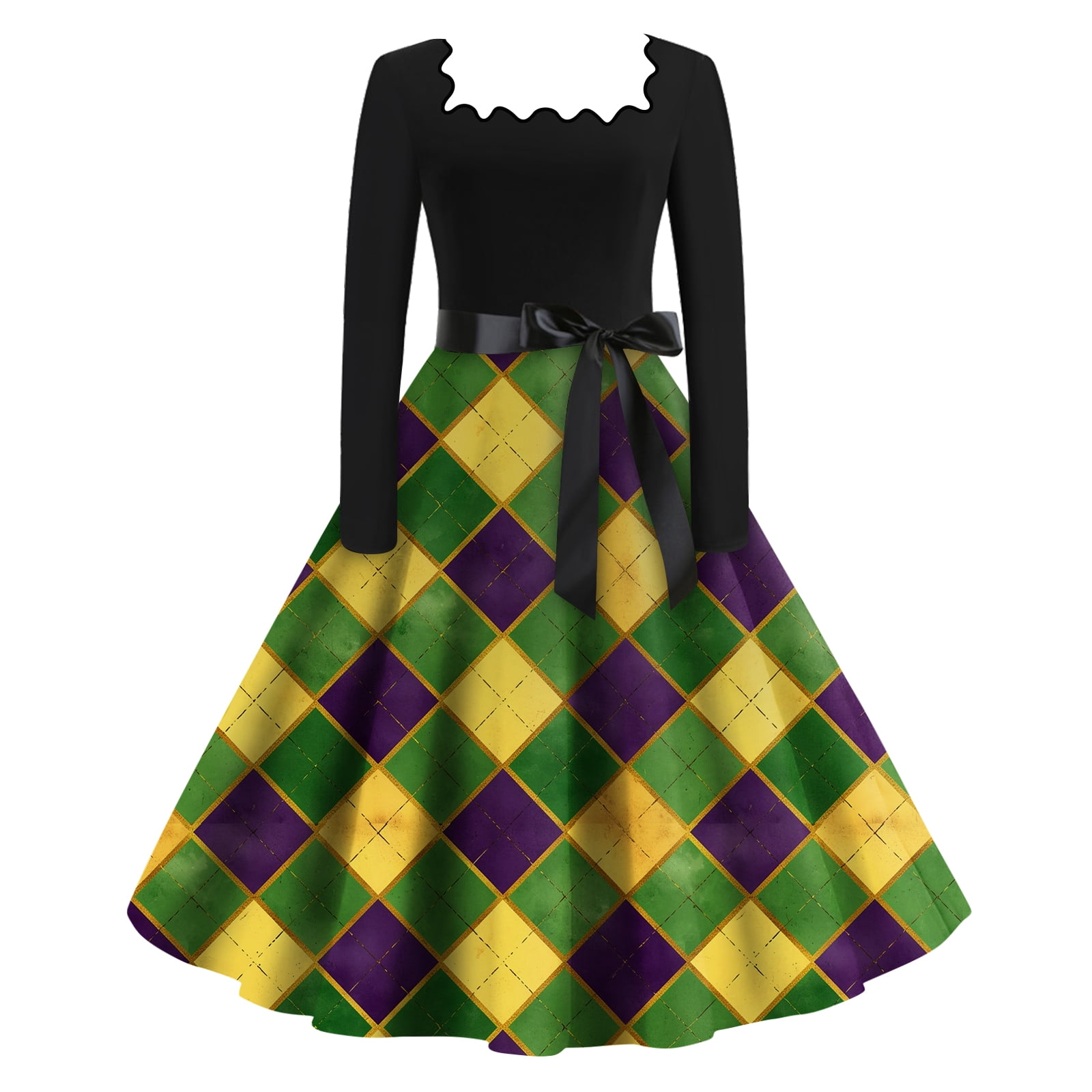 Fgvctg Mardi Gras Dress for Women Fit Long Sleeve Cocktail Dress Formal ...