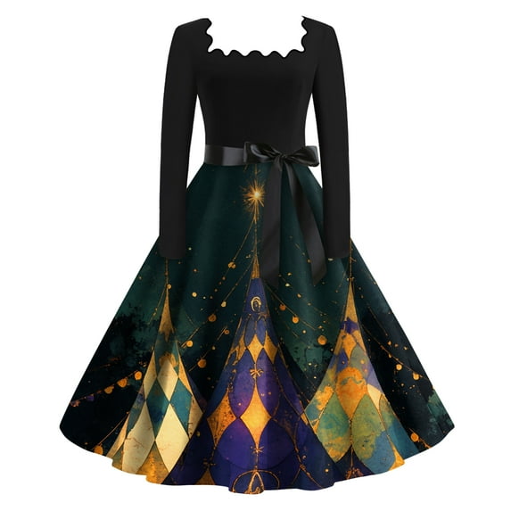 Fgvctg Mardi Gras Dresses Cocktail for Women Glitter Mask Print ...