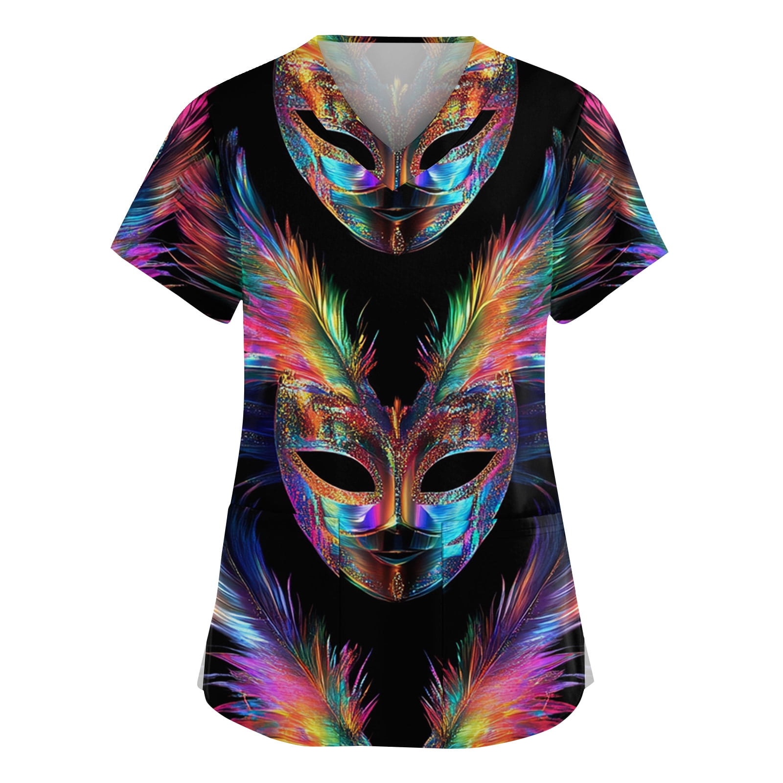 Fgvctg Mardi Gras Scrub Tops Women Carnival Party Mask Graphic Scrub V ...