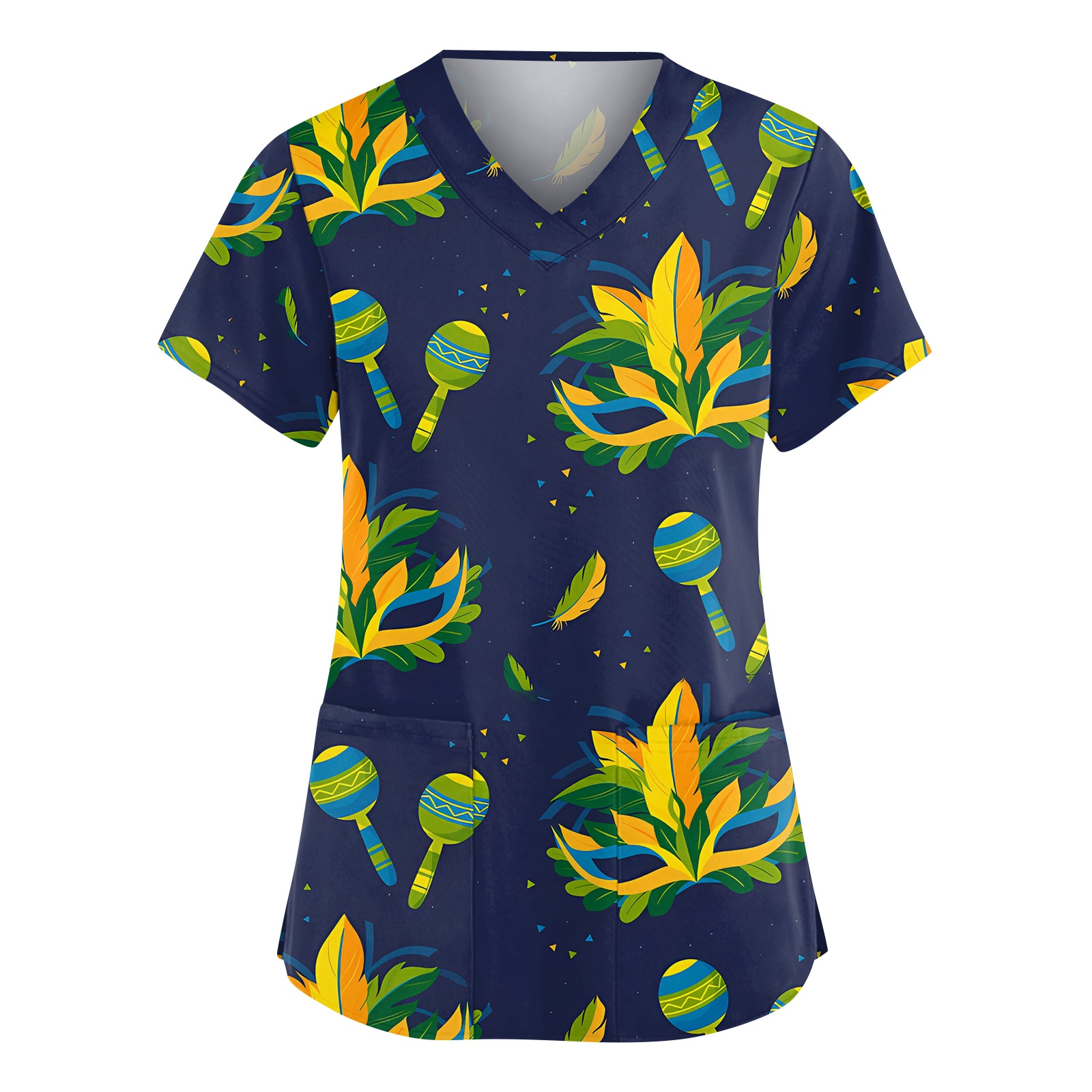 Fgvctg Mardi Gras Scrub Tops Women Carnival Party Mask Print Scrub V ...