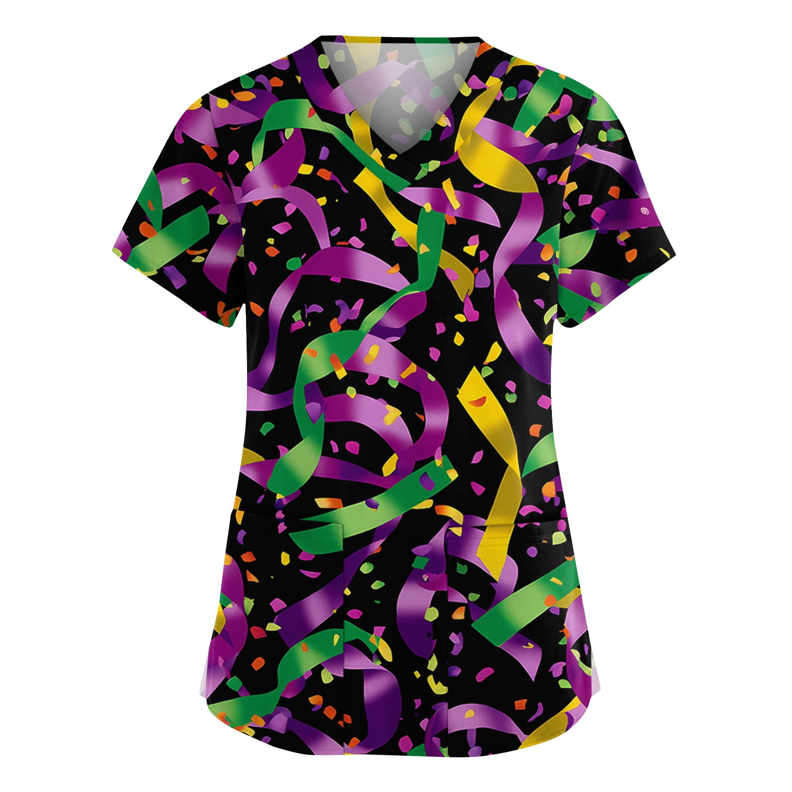 Fgvctg Mardi Gras Scrub Tops for Women Funny V Neck Short Sleeve Scrubs ...