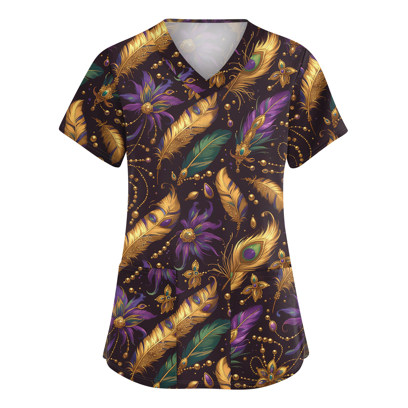 Fgvctg Mardi Gras Scrub Tops Women Stretchy V Neck Short Sleeve Scrubs ...