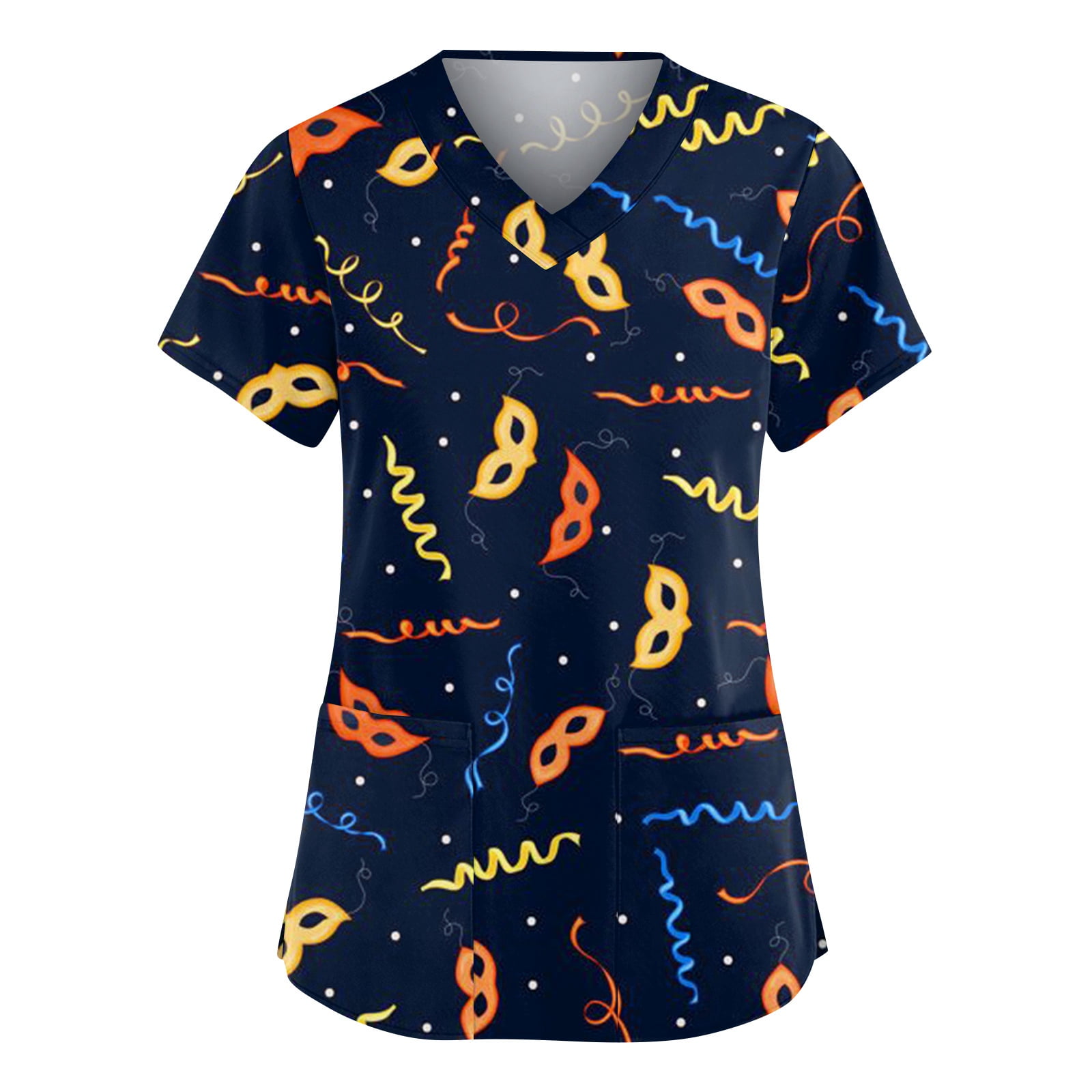 Fgvctg Mardi Gras Scrubs for Women Funny Carnival Party Mask Print Top ...