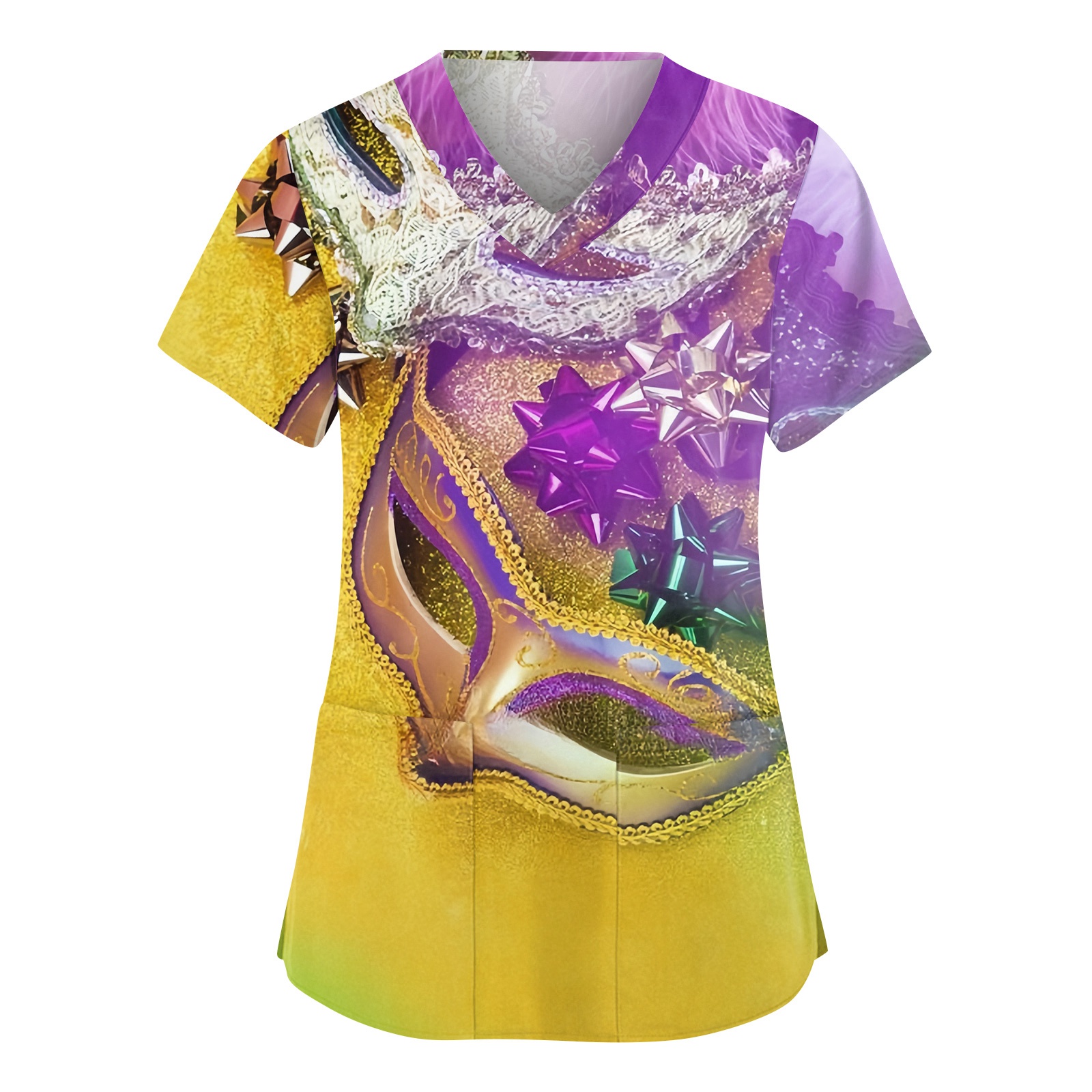 Fgvctg Mardi Gras Scrubs for Women Novelty V Neck Short Sleeve Scrubs ...