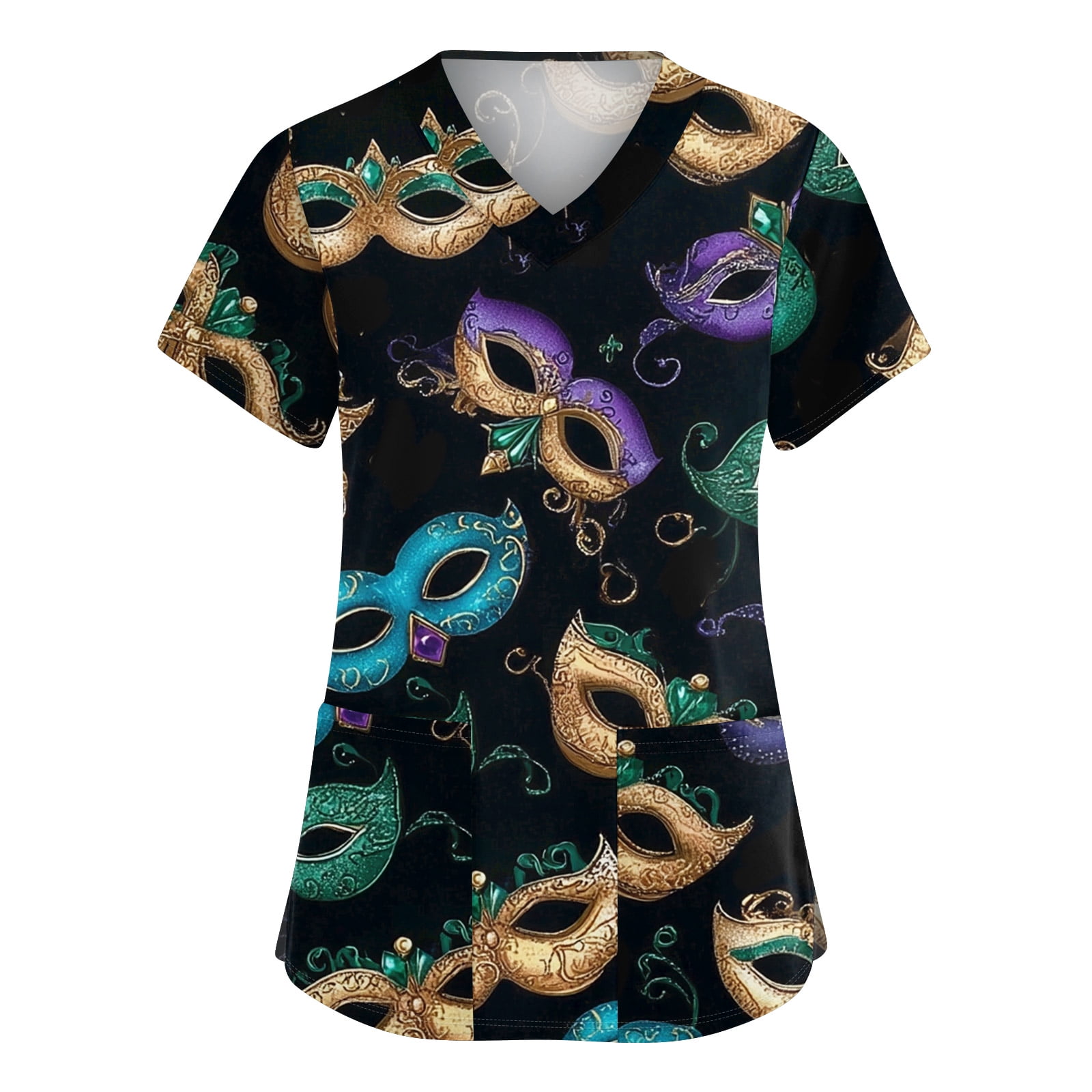 Fgvctg Mardi Gras Scrubs for Women Soft V Neck Short Sleeve Scrub Top ...