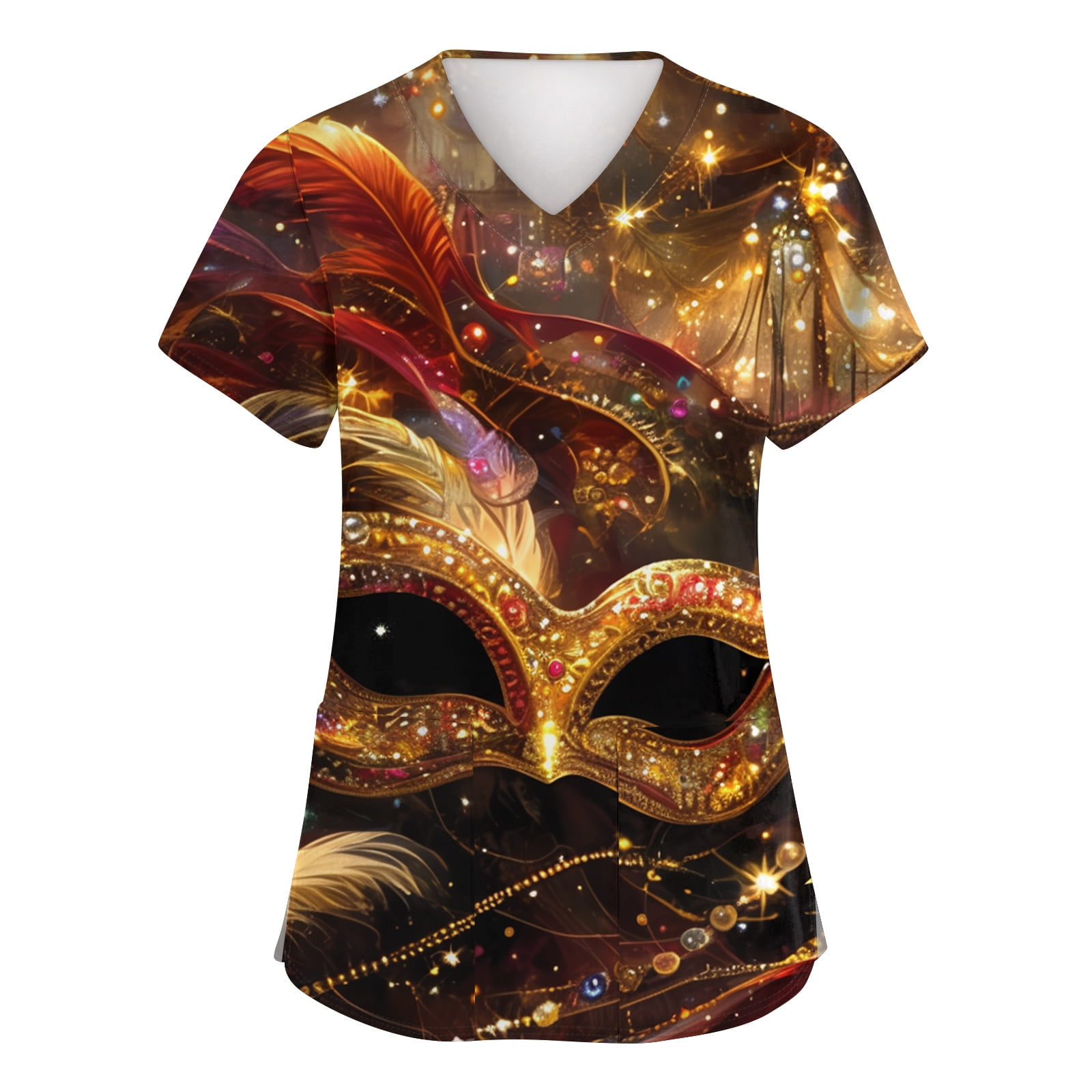 Fgvctg Mardi Gras Scrubs for Women Soft V Neck Short Sleeve Scrubs Tops ...