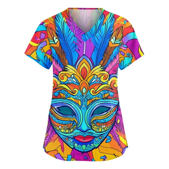 Fgvctg Mardi Gras Scrubs for Women Ultra Soft Carnival Party Mask Print ...