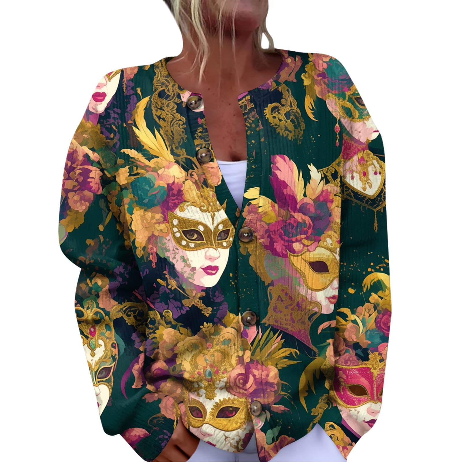 Fgvctg Mardi Gras Women's Cardigan Sweaters Aesthetic Carnival Party ...