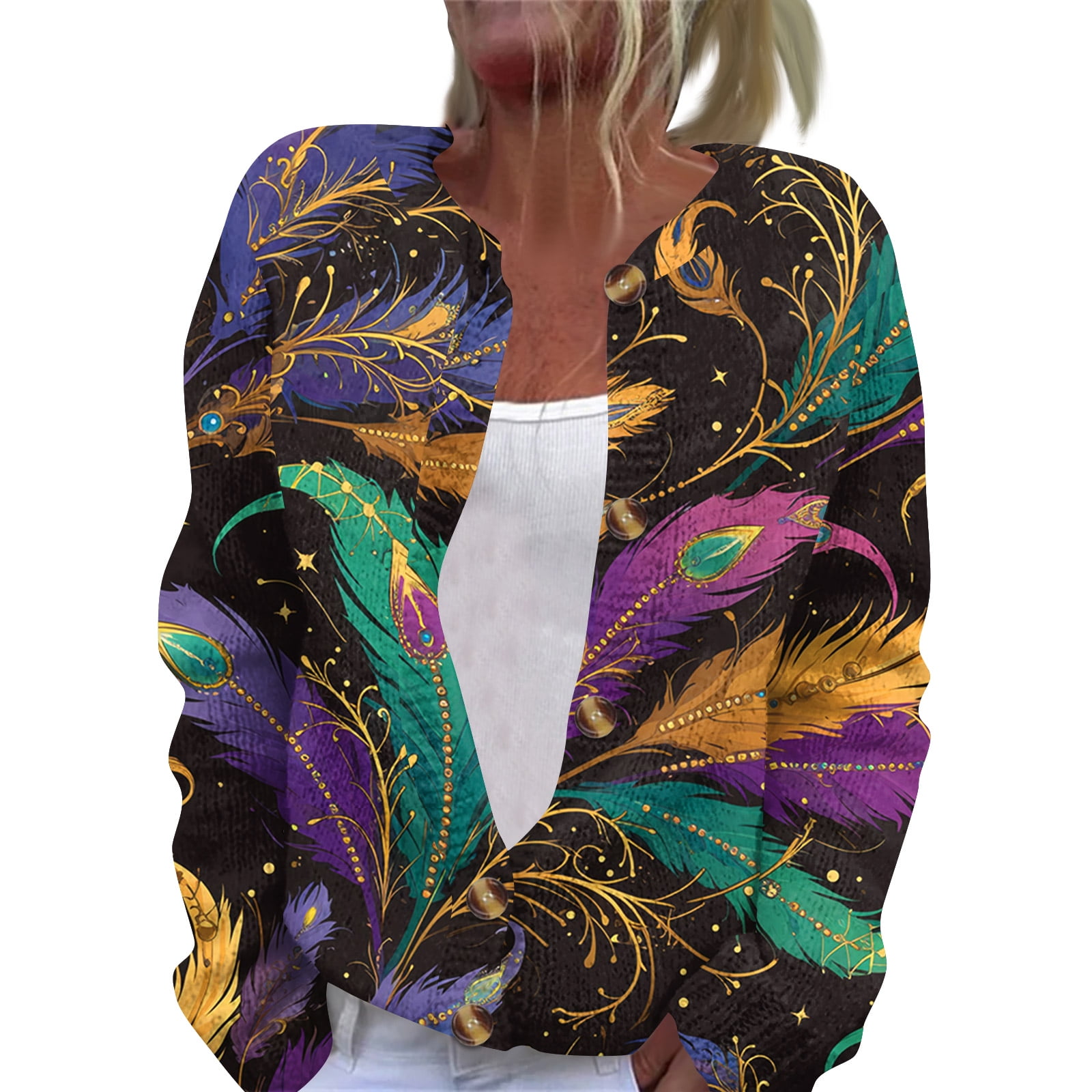 Fgvctg Mardi Gras Women's Cardigan Sweaters Aesthetic Carnival Party ...
