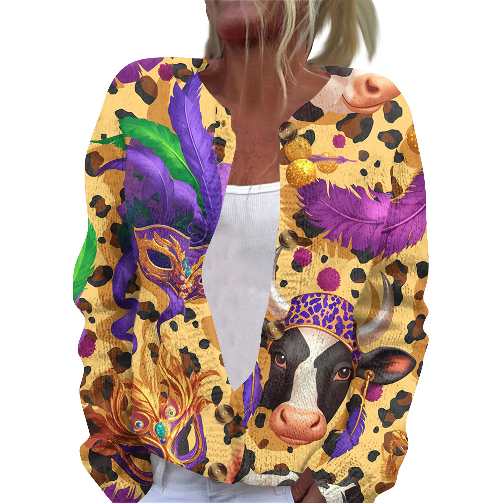 Fgvctg Mardi Gras Women's Cardigan Sweaters Carnival Party Open Front ...