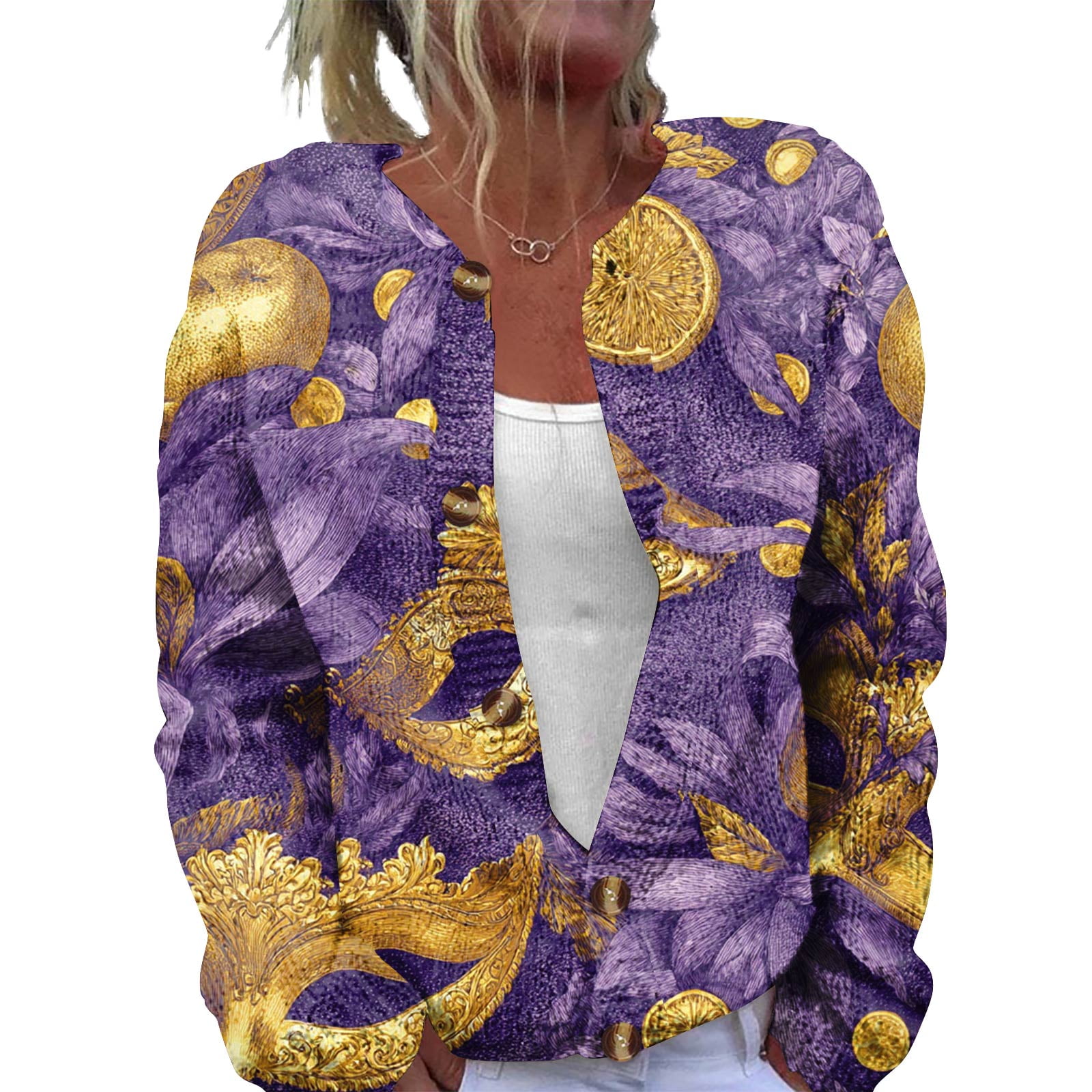 Fgvctg Mardi Gras Women's Sweaters Casual Long Sleeve Cardigans ...