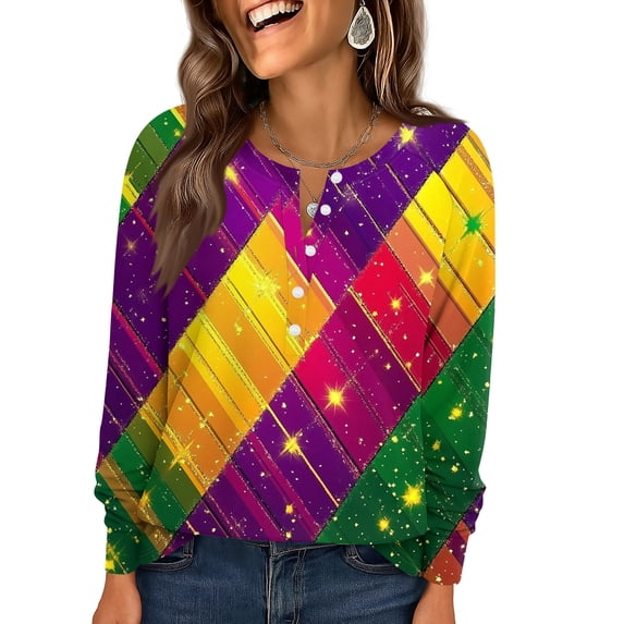 Fgvctg Mardi Gras Womens Fall Tops Dressy Casual Long Sleeve V Neck Top ...