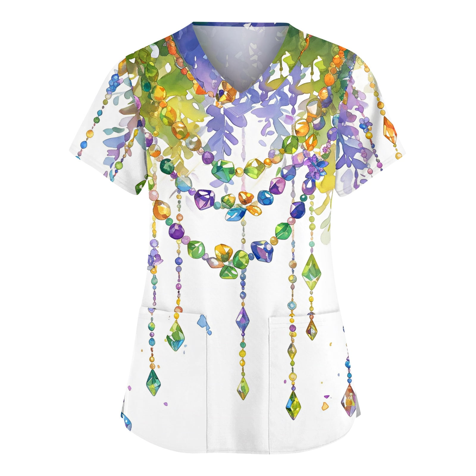 Fgvctg Mardi Gras Womens Scrubs Carnival Party Mask Print Scrubs V Neck ...