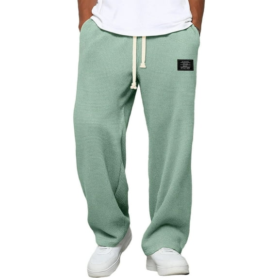 Fgvctg Men's Baggy Pants Waffle Wide Leg Lounge Sweatpants Casual Baggy ...