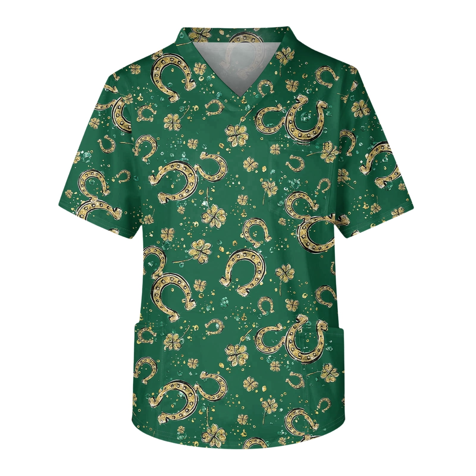 Fgvctg Mens St. Patrick's Day Scrub Tops V Neck Cute Shamrock Print ...