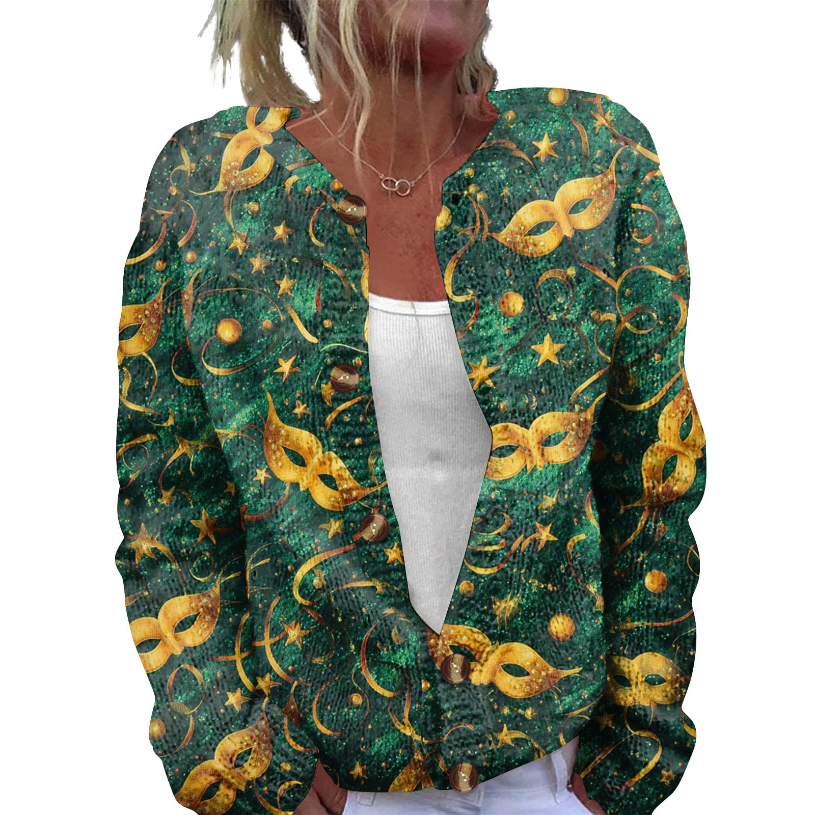 Fgvctg Oversized Cardigan Sweaters for Women Mardi Gras Mask Print ...