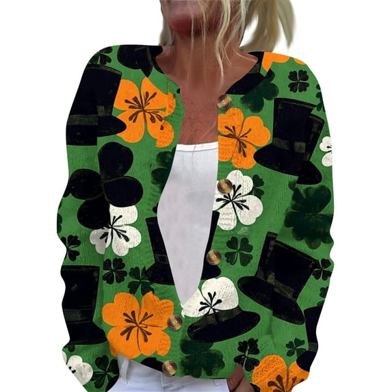 Fgvctg Oversized Cardigan Sweaters for Women St. Patrick's Day Shamrock ...