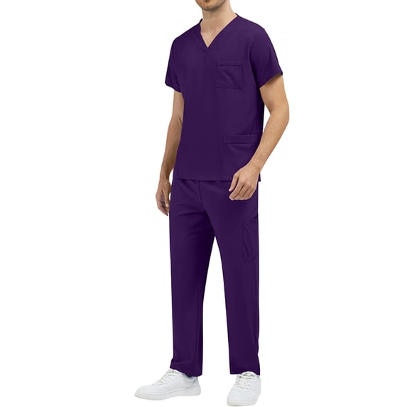 Fgvctg Purple Scrubs Sets for Men Plus Size Scrub Set Petite V Neck ...