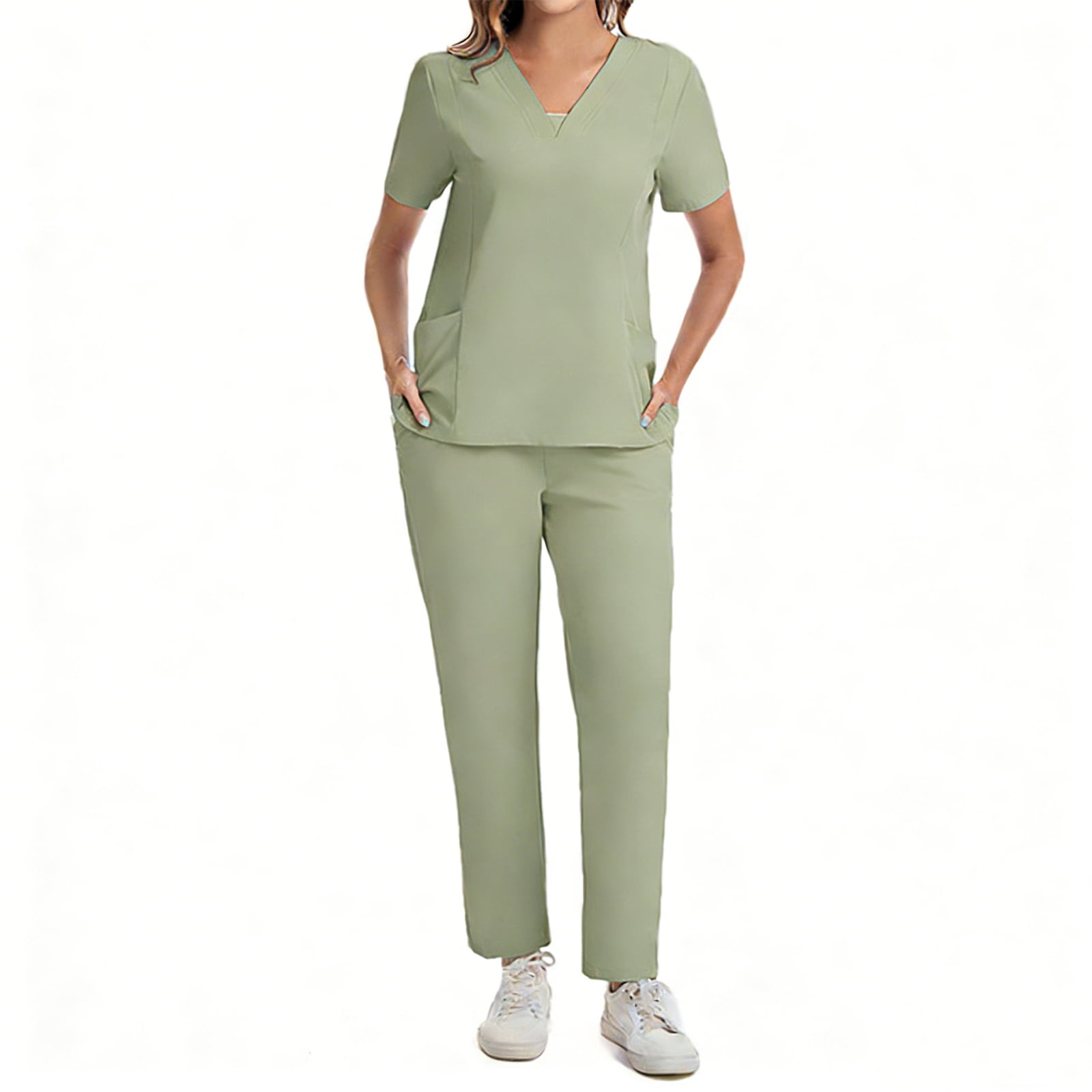 Fgvctg Scrub Sets for Woman Plus Size Medical Scrubs Petite V Neck Yoga ...