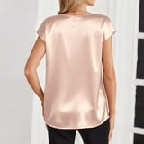 Fgvctg Silk Satin Shirts For Women Formal Cap Short Sleeve Top V Neck ...