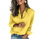 Fgvctg Silk Satin Women Tops Formal Solid Color Long Sleeve Top V Neck ...
