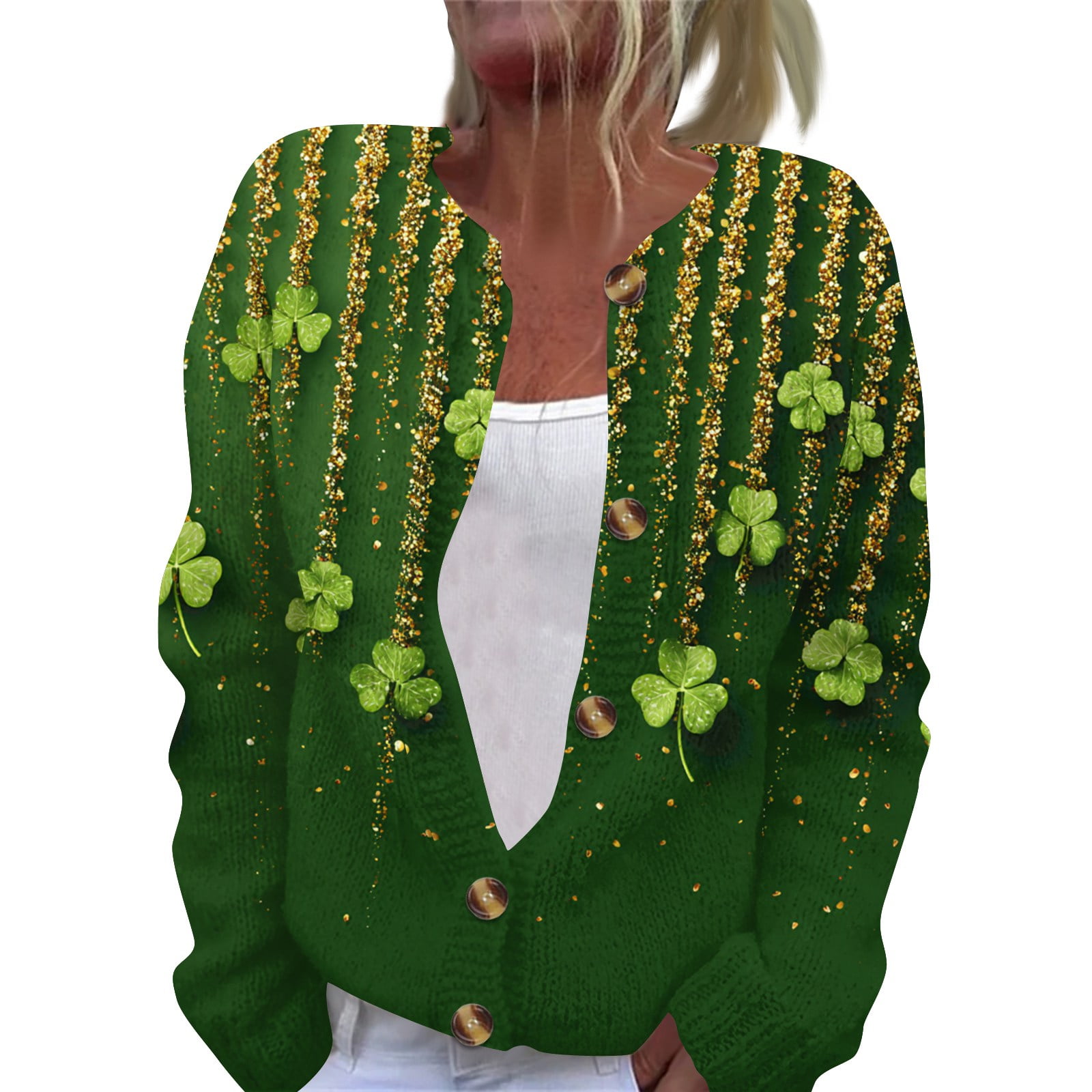 Fgvctg St. Patrick's Day Cardigan Sweaters for Women Open Front Lucky ...