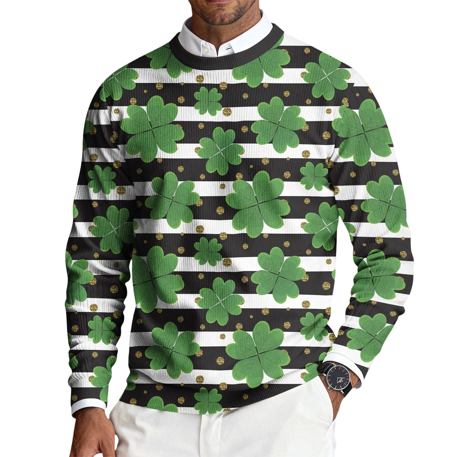 Fgvctg St. Patrick's Day Men Sweater Ribbed Knit Crewneck Sweaters ...