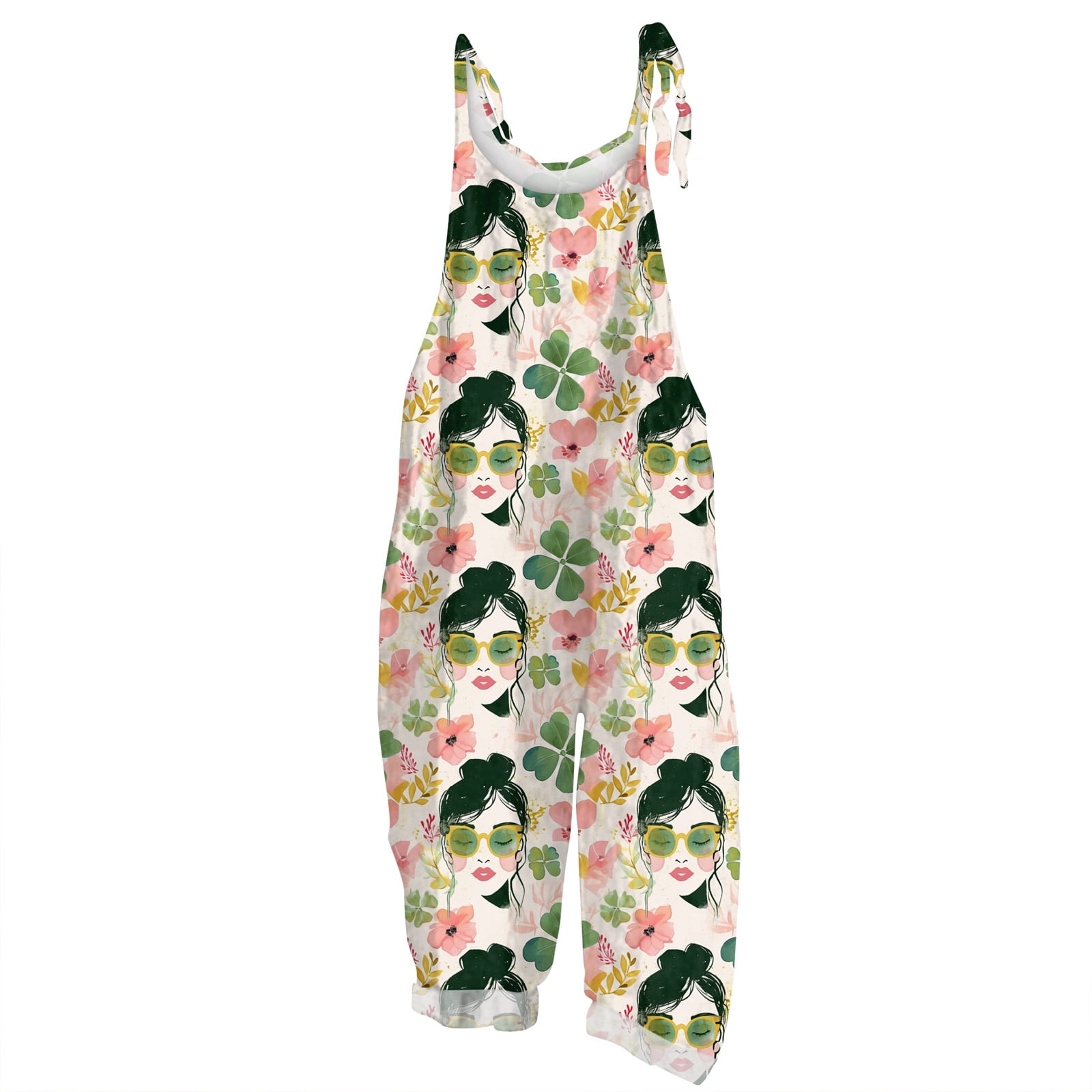 Fgvctg St. Patrick's Day Overalls for Women Casual Sleeveless Spaghetti ...