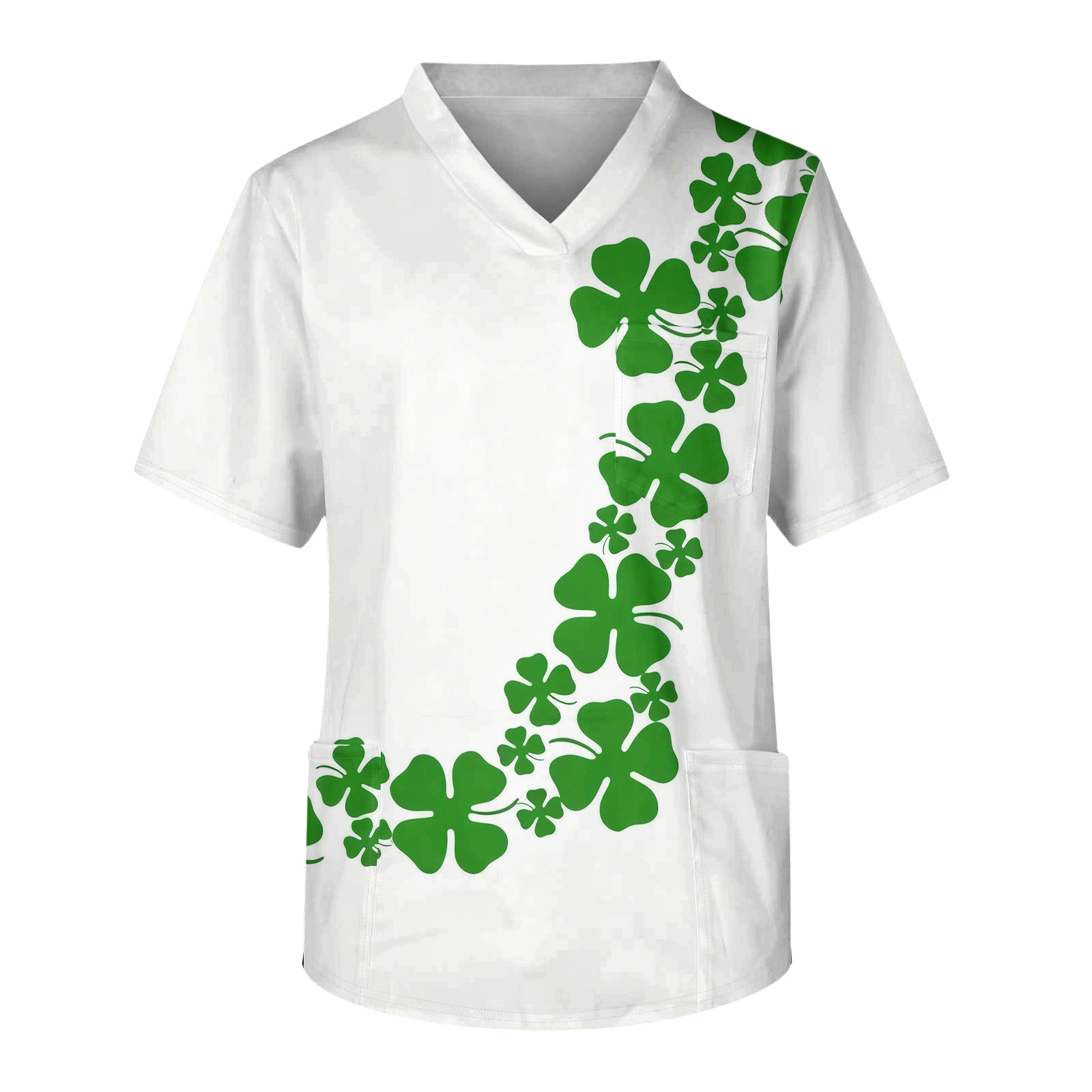 Fgvctg St. Patrick's Day Scrub Tops Men Cute Shamrock Print V Neck ...