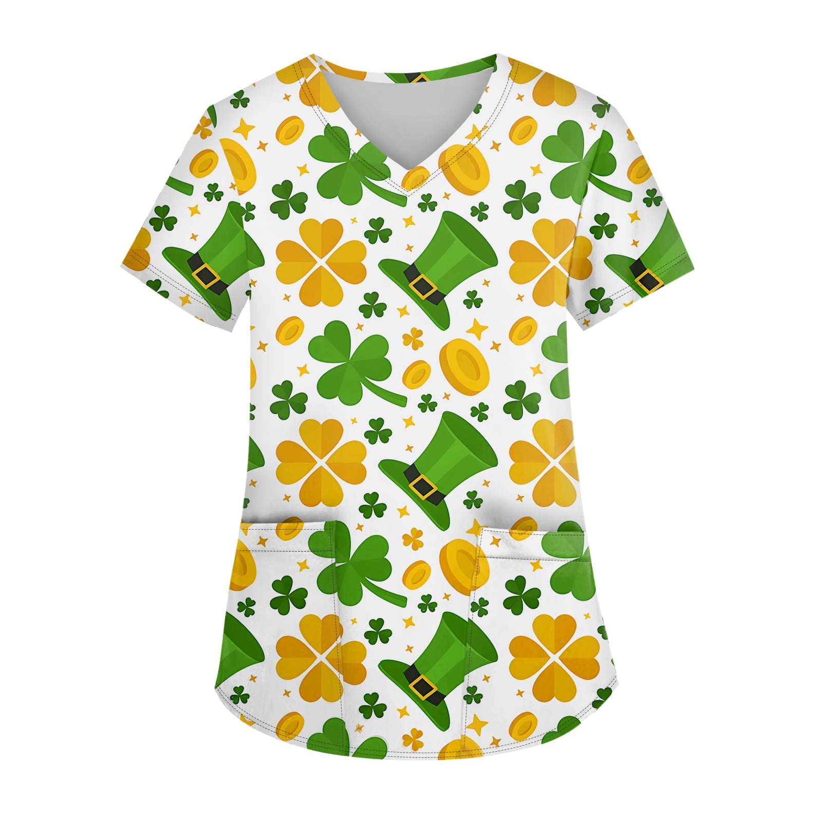 Fgvctg St. Patrick's Day Scrub Tops Women Cute Shamrock Print V Neck ...