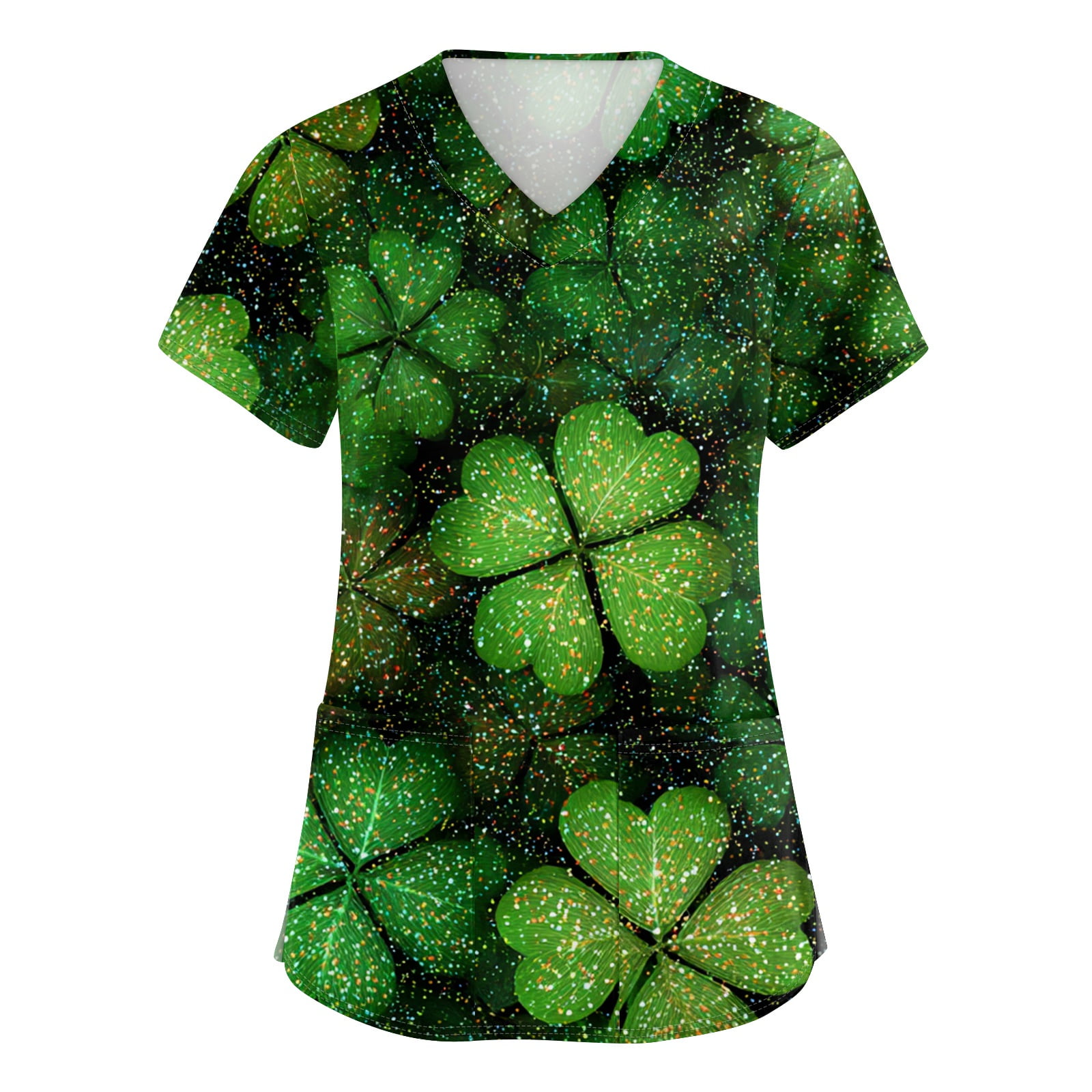 Fgvctg St. Patrick's Day Scrub Tops Women Cute Shamrock Printed V Neck ...