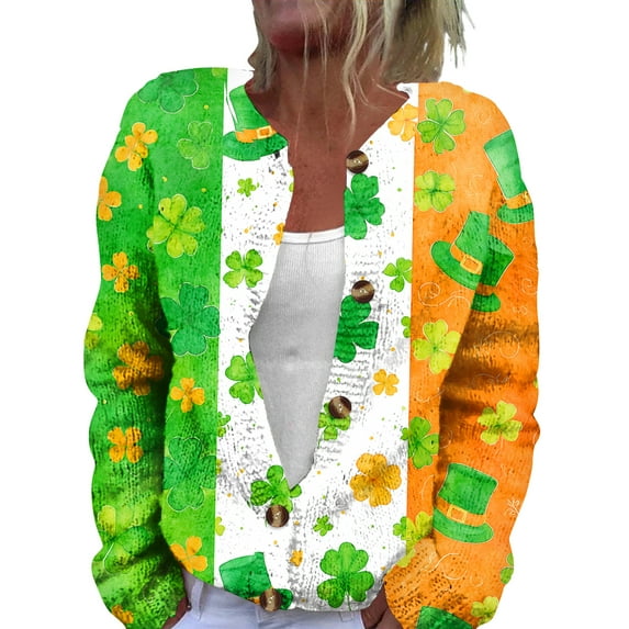 Fgvctg St. Patrick's Day Women's Cardigan Sweaters Cute Open Front ...