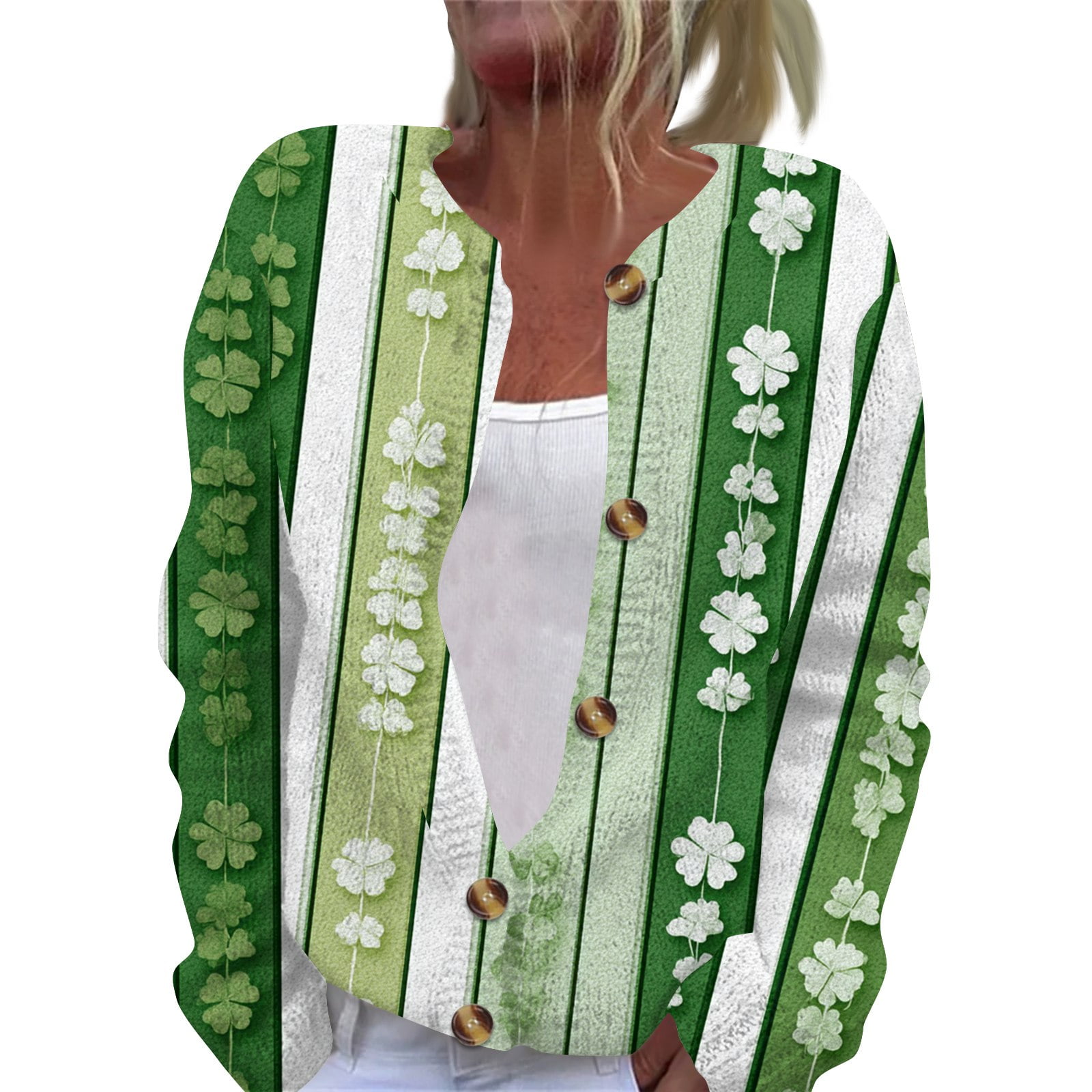 Fgvctg St. Patrick's Day Womens Cardigan Knitted Open Front Cute ...