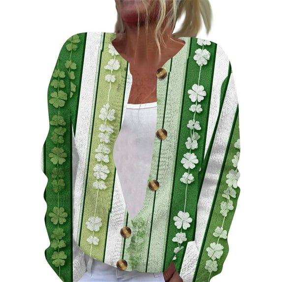 Fgvctg St. Patrick's Day Womens Cardigan Knitted Open Front Cute ...