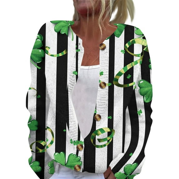 Fgvctg St. Patrick's Day Womens Cardigan Open Front Cute Shamrock ...