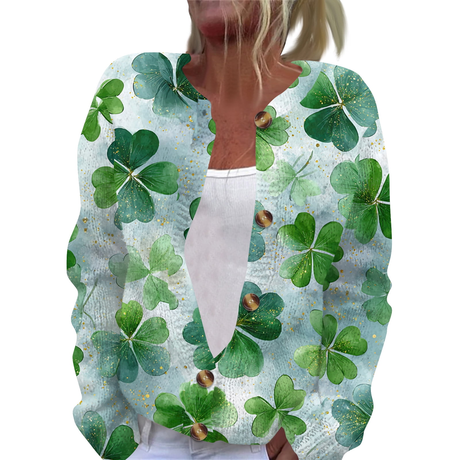 Fgvctg St. Patrick's Day Womens Cardigan Open Front Shamrock Clover ...