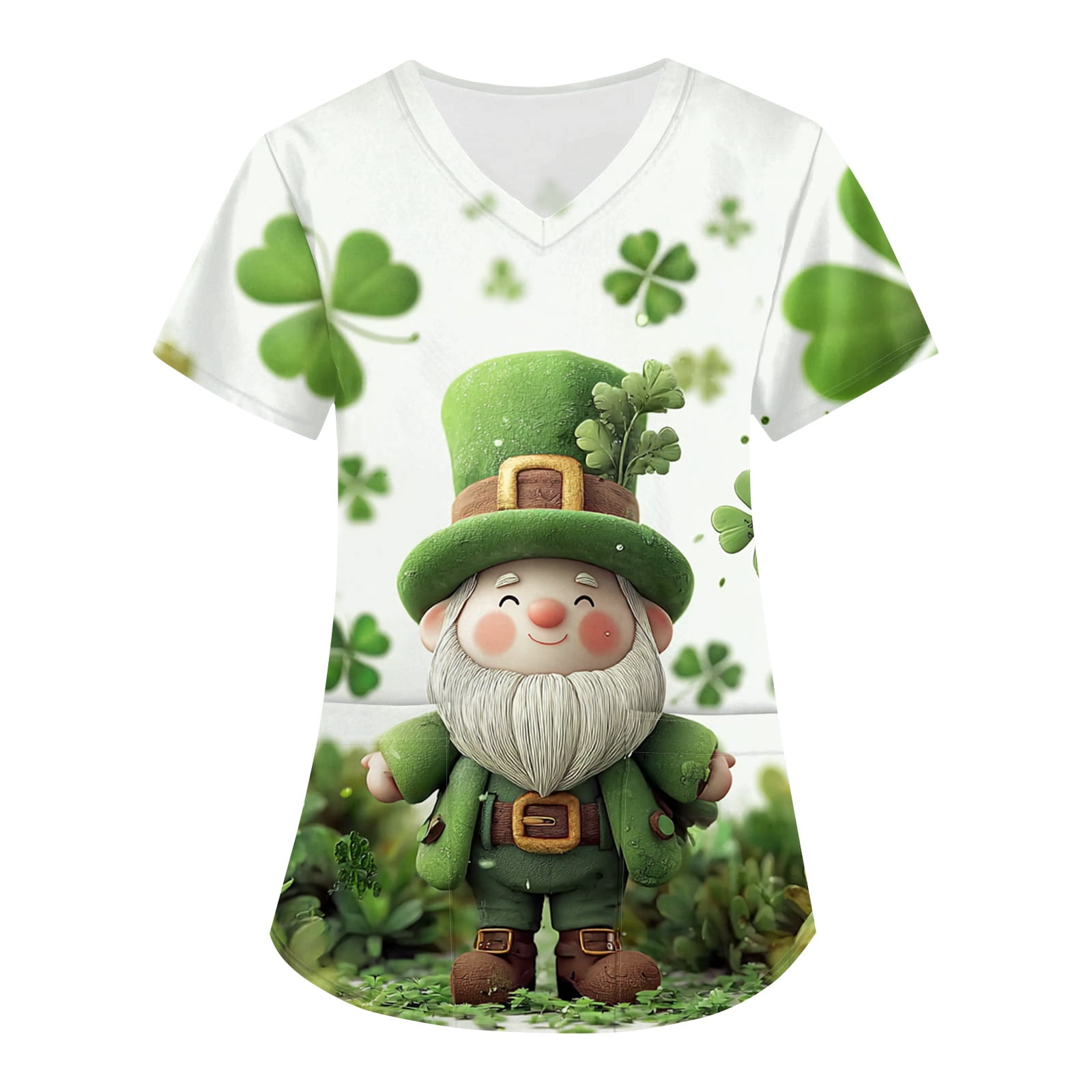 Fgvctg St. Patrick's Day Womens Scrubs Cute Shamrock Clover Print V ...