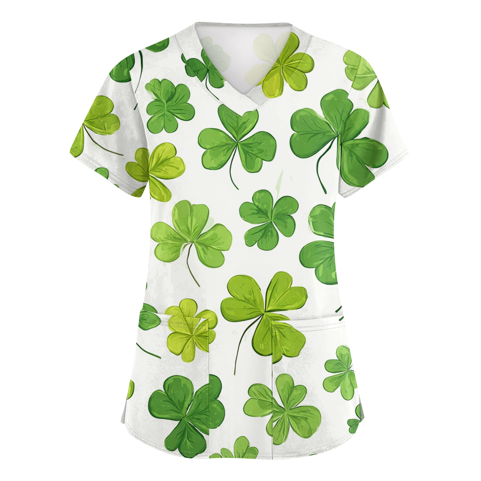 Fgvctg St. Patrick's Day Womens Scrubs V Neck Cute Shamrock Clover ...