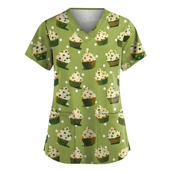 Fgvctg St. Patrick's Dayscrubs for Women V Neck Cute Shamrock Printed ...