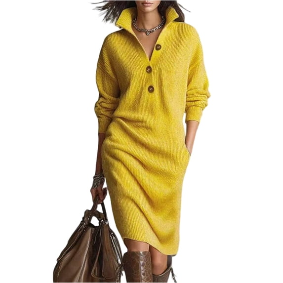Fgvctg Sweater Dress for Women Knee Length Long Sleeve Button Down ...