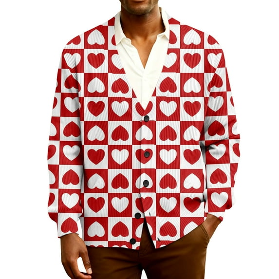 Fgvctg Valentine's Day Cardigan Sweaters for Men Ribbed Knit Romantic ...